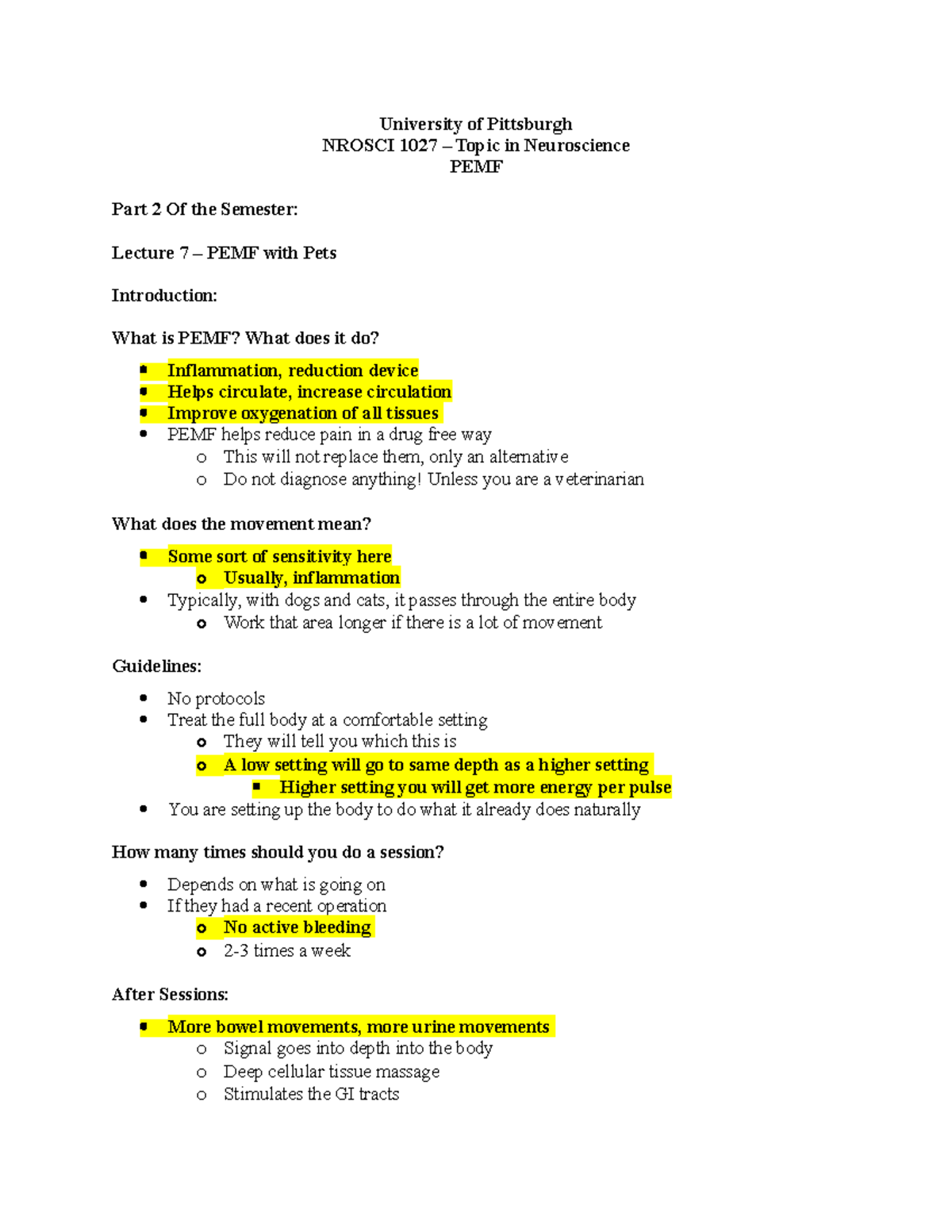 Lecture 7 Dog PEMF Introduction - University of Pittsburgh NROSCI 1027 ...