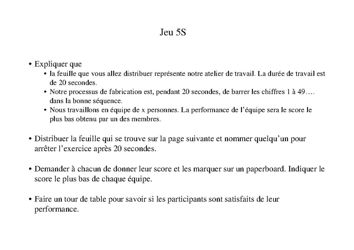 5S JEU Exercice - JEU 5S - Jeu 5S - Expliquer que p q q - la feuille ...