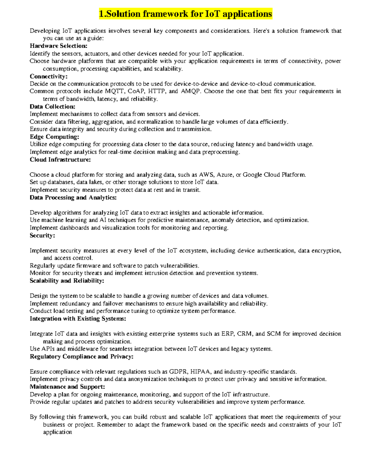 UNIT-4 IOT Solution framework for Io T applications - 1 framework for ...