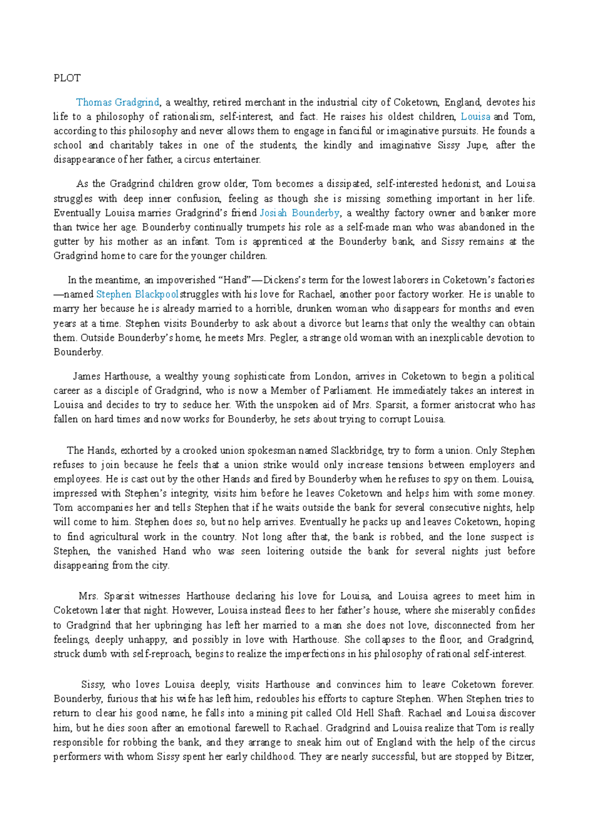 HARD Times - Charles Dickens - PLOT Thomas Gradgrind, a wealthy ...