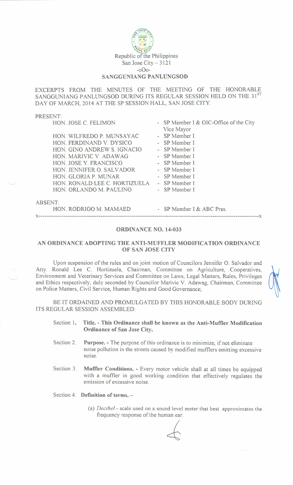 An Ordinance adopting the Anti-Muffler Modification Ordinance - TOSE ...