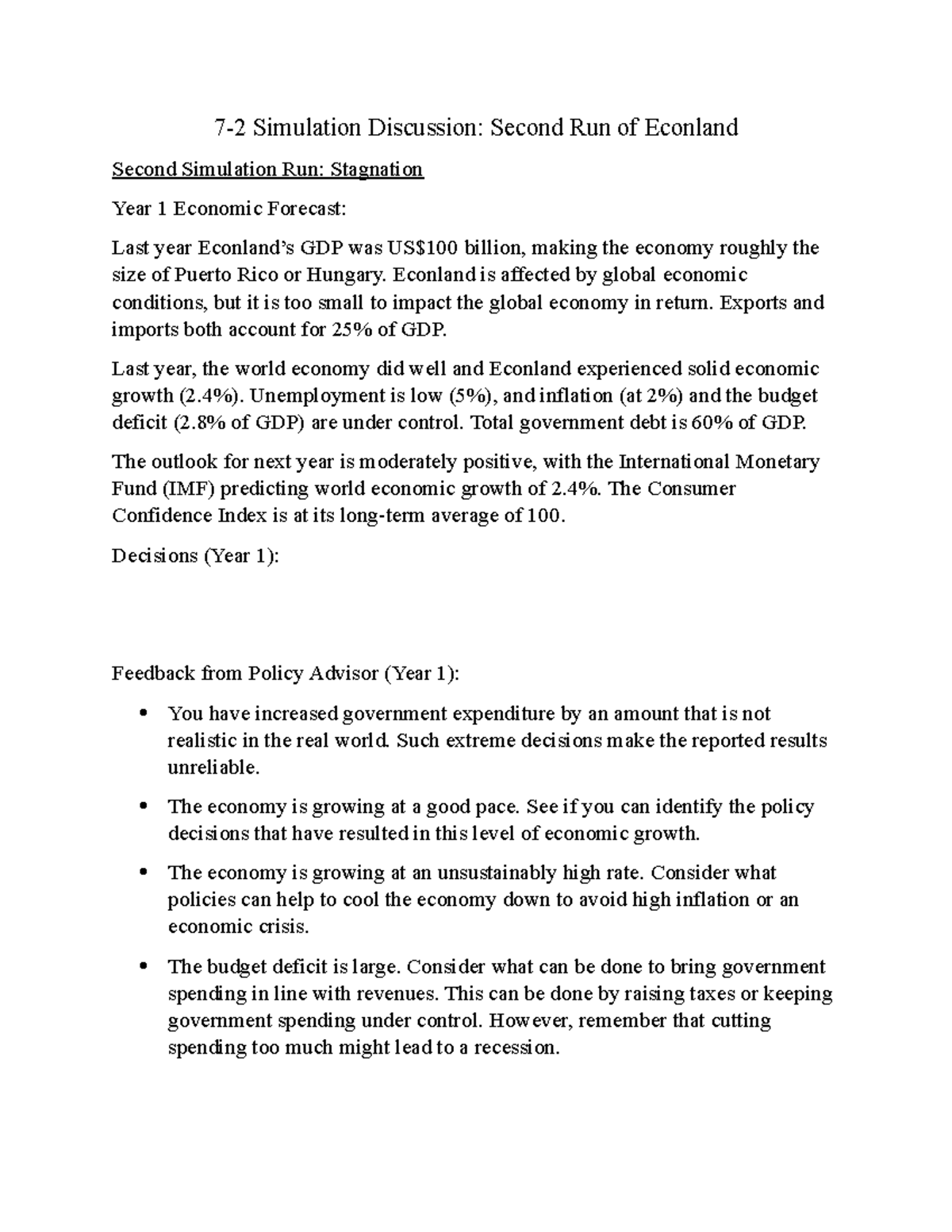7-2 Simulation Discussion Second Run of Econland - Deprecated API usage ...