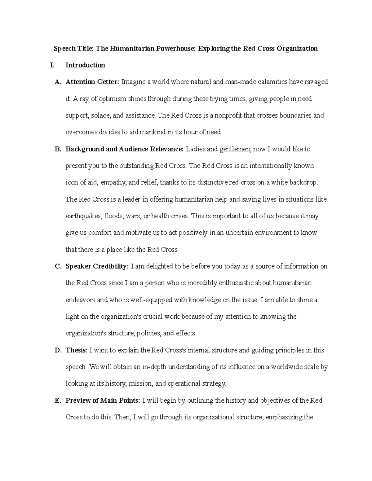 Introduction to Communication - Speech Title: The Humanitarian ...