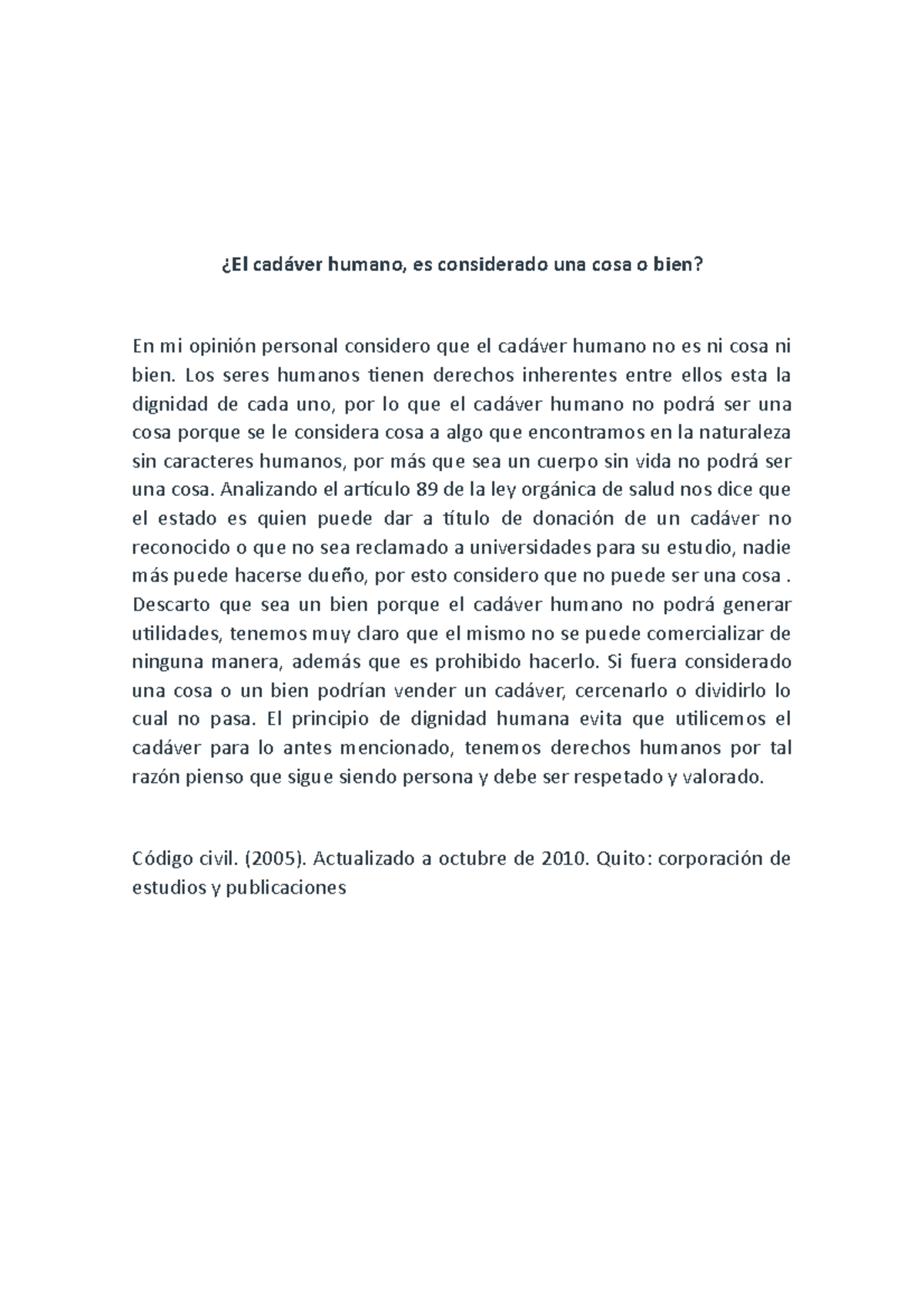 El cadáver humano - ¿El cadáver humano, es considerado una cosa o bien ...