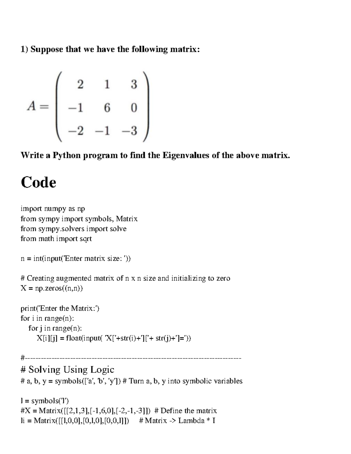 MMDS DA2 - mmds - 1) Suppose that we have the following matrix: Write a ...