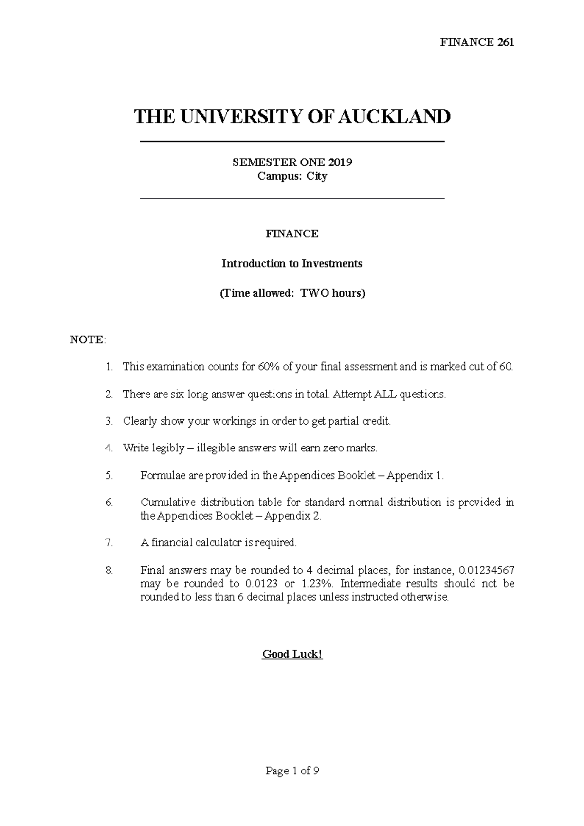 Final Exam 2019, questions and answers - THE UNIVERSITY OF AUCKLAND ...