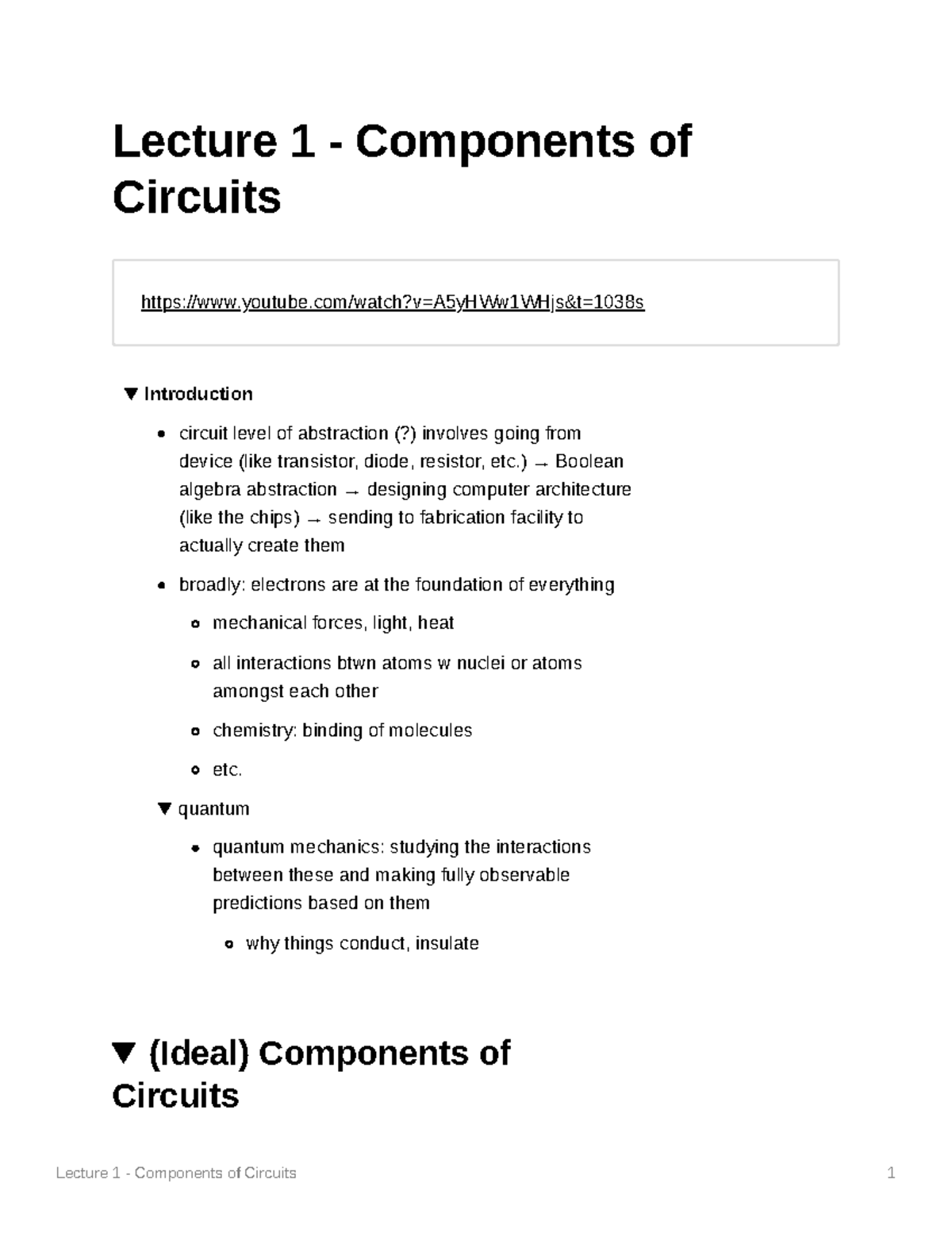 Lecture 1 Components Of Circuits Lecture 1 Components Of Circuits