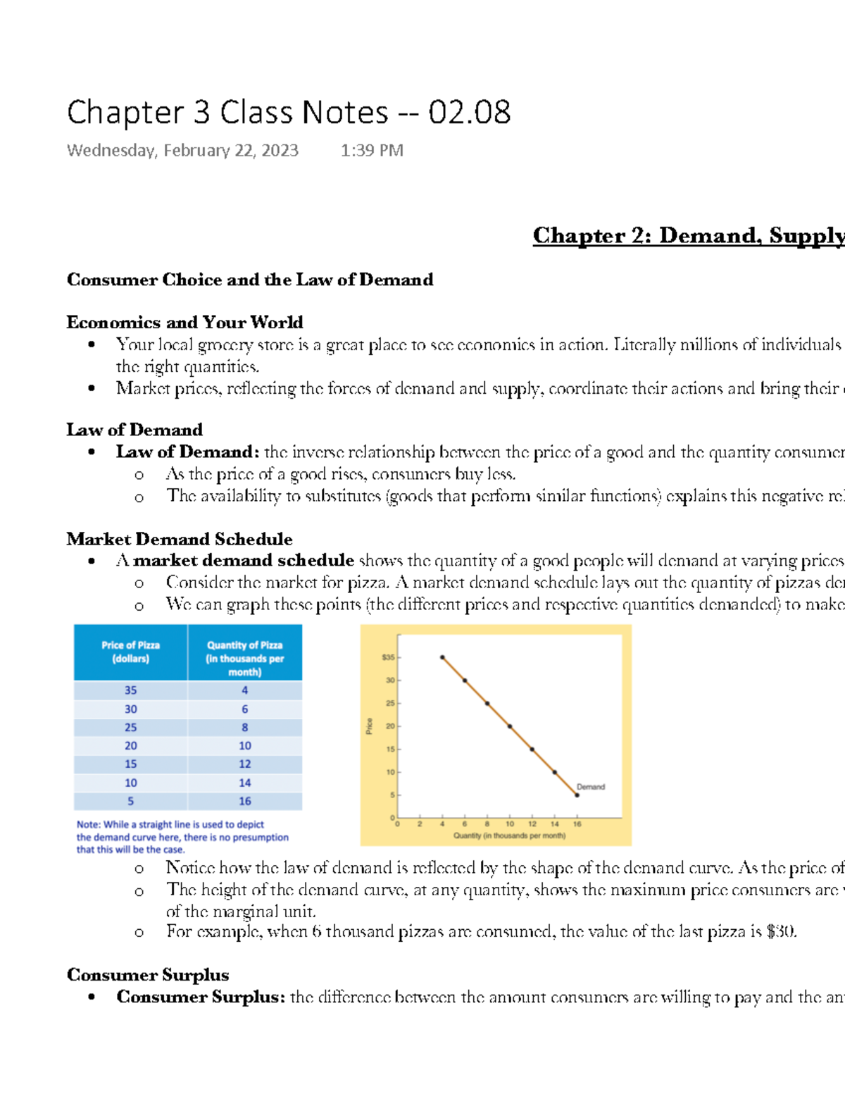 Chapter 3 Class Notes - 02.08 - ECON - Chapter 2: Demand, Supply ...