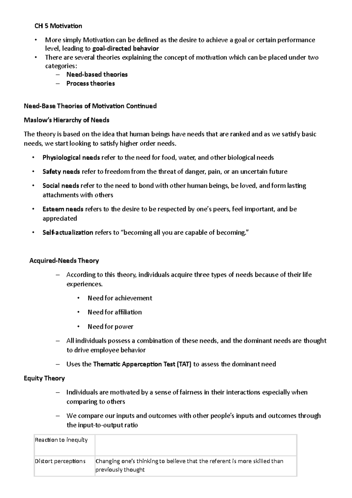 CH 5 Motivation study note - CH 5 Motivation More simply Motivation can ...