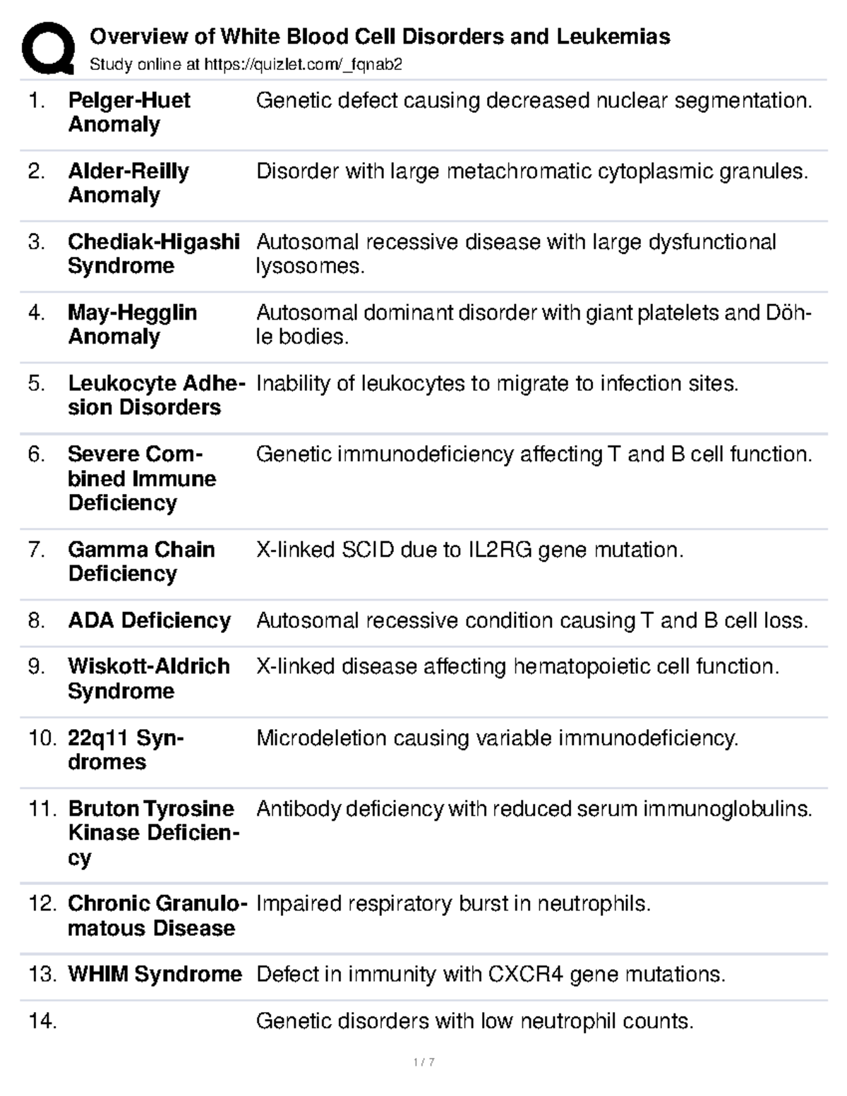 WBC Disorders and Leukemias Overview (terms and definitions) - Study ...