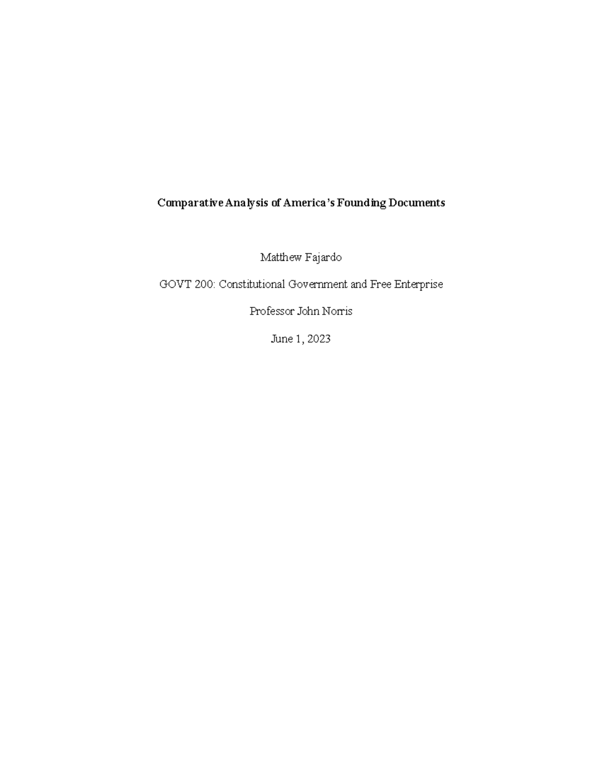 Comparative Analysis of America’s Founding Documents - Comparative ...