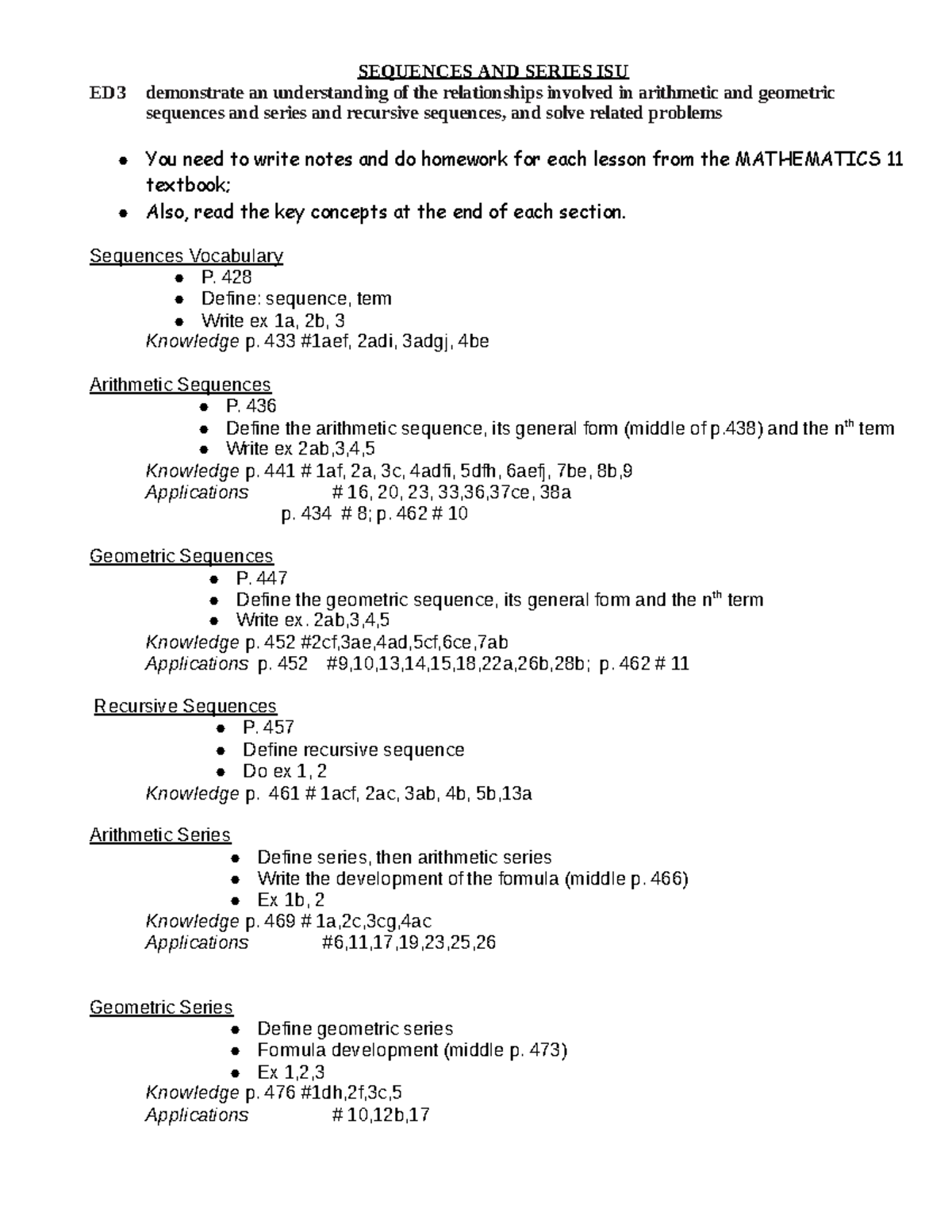 Aritetic and Gemet - SEQUENCES AND SERIES ISU ED3 demonstrate an ...