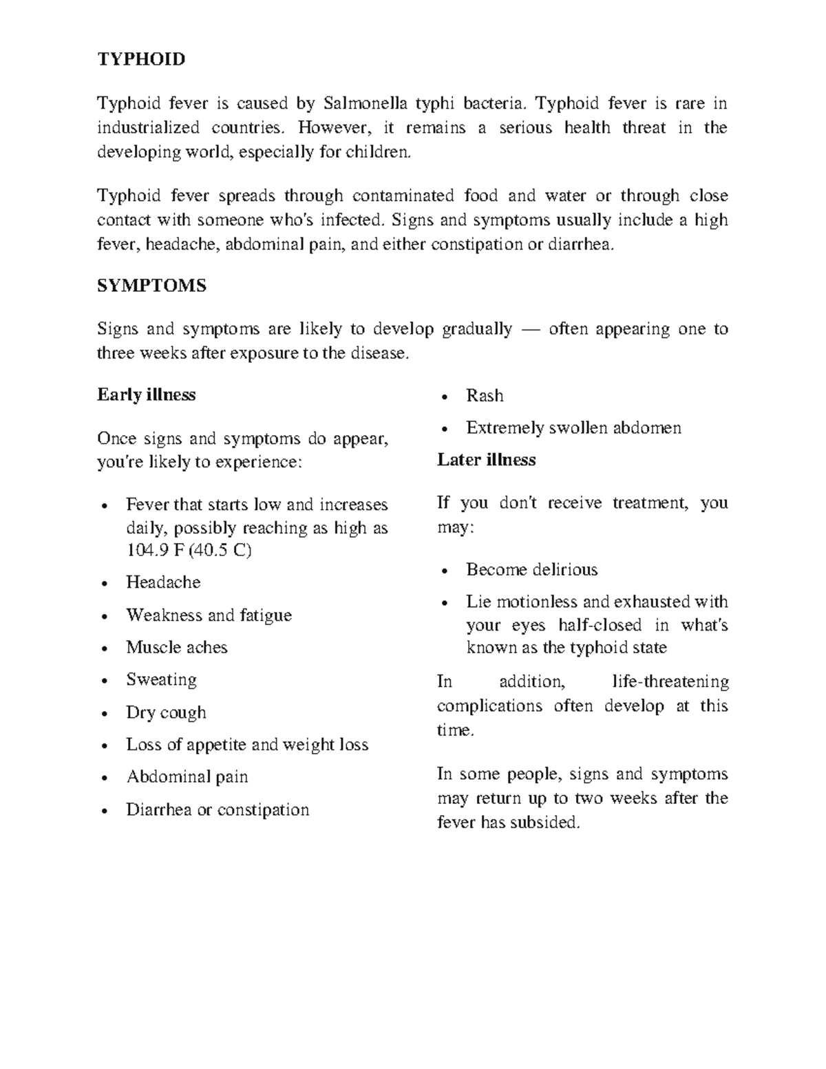 Typoid - Pharm d - TYPHOID Typhoid fever is caused by Salmonella typhi ...