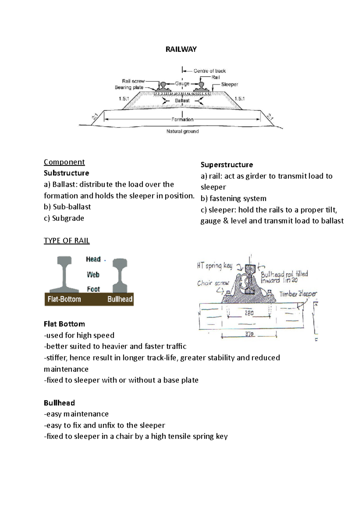 Railway - RAILWAY Component Substructure a) Ballast: distribute the ...
