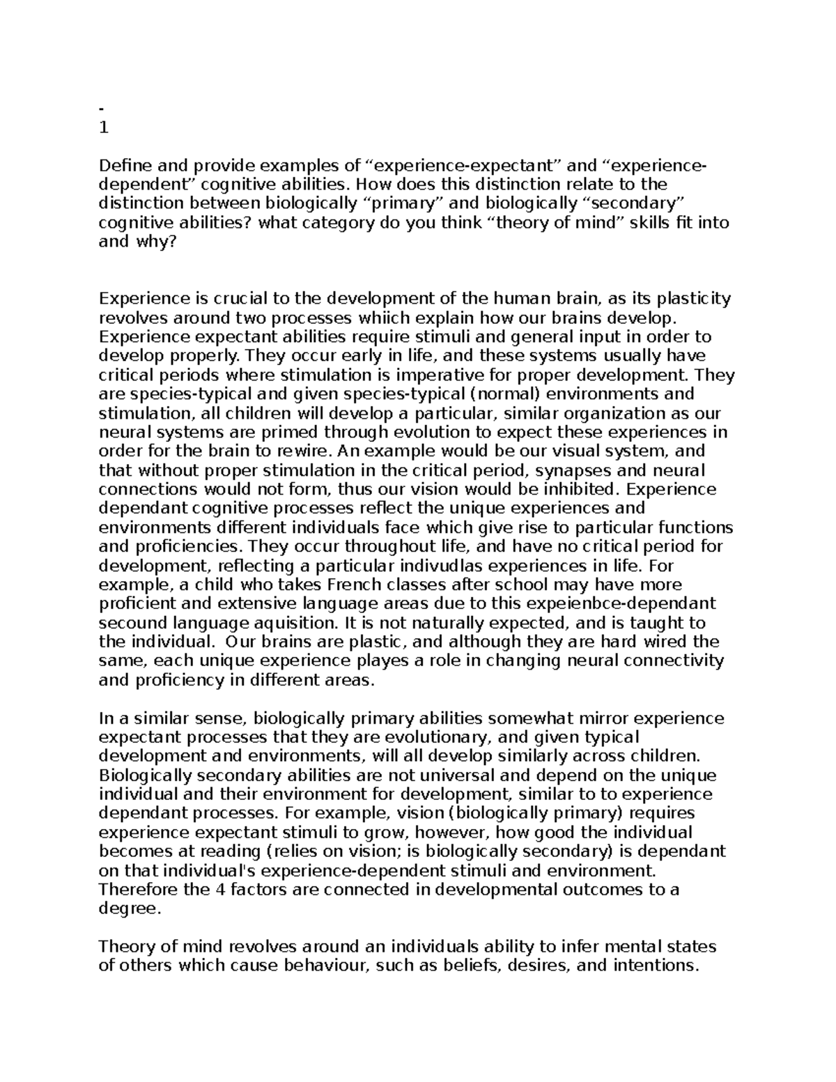 Sample/practice exam - 1 Define and provide examples of “experience ...