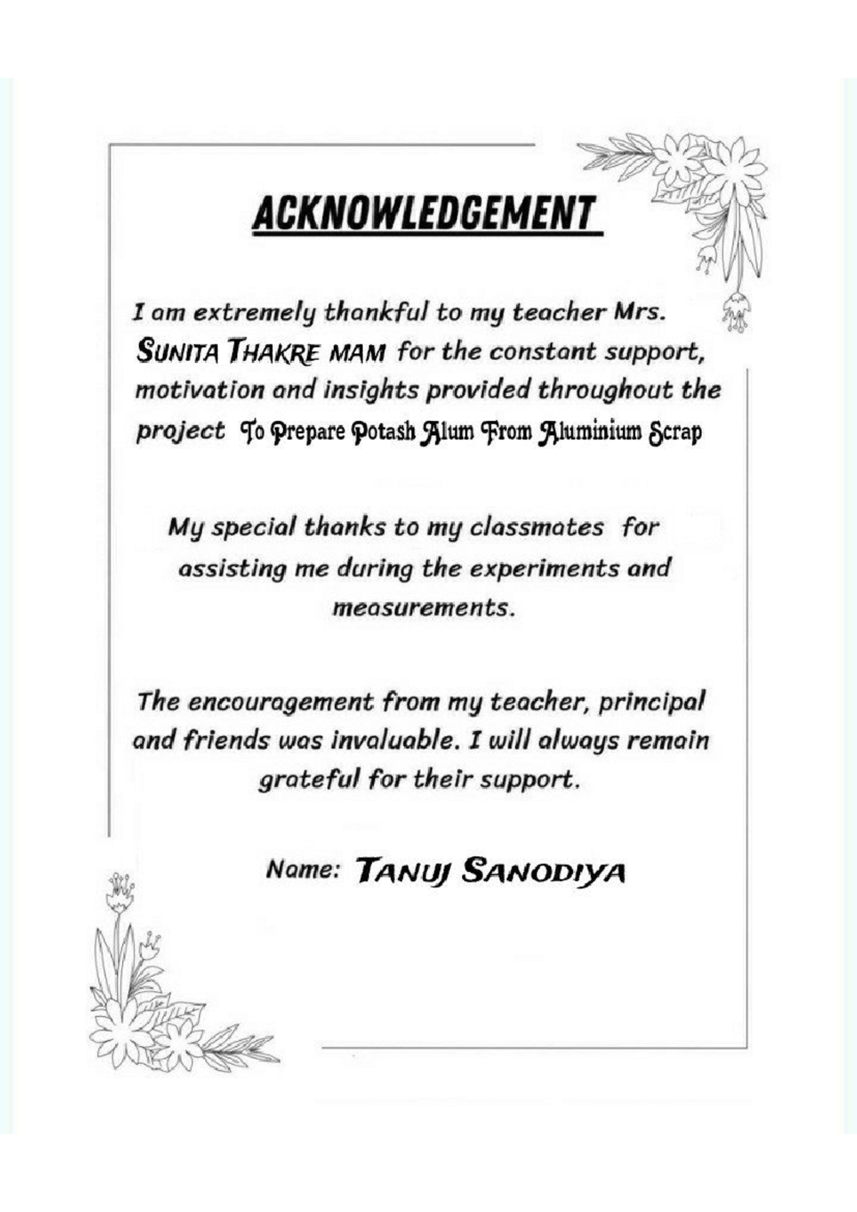 Chemistry project - Ggcg - ACKNOWLEDGEMENT I am extremely thankful to ...