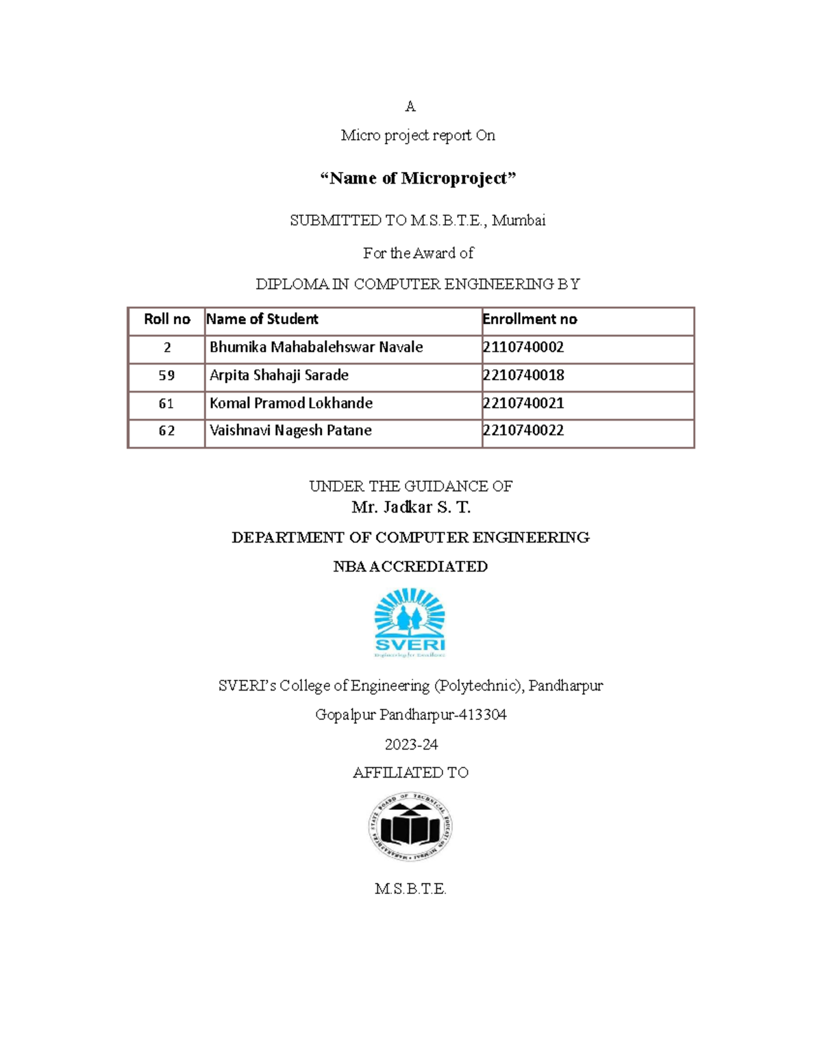Environmental issues - asdwfqrg - A Micro project report On “Name of Microproject” SUBMITTED TO ...