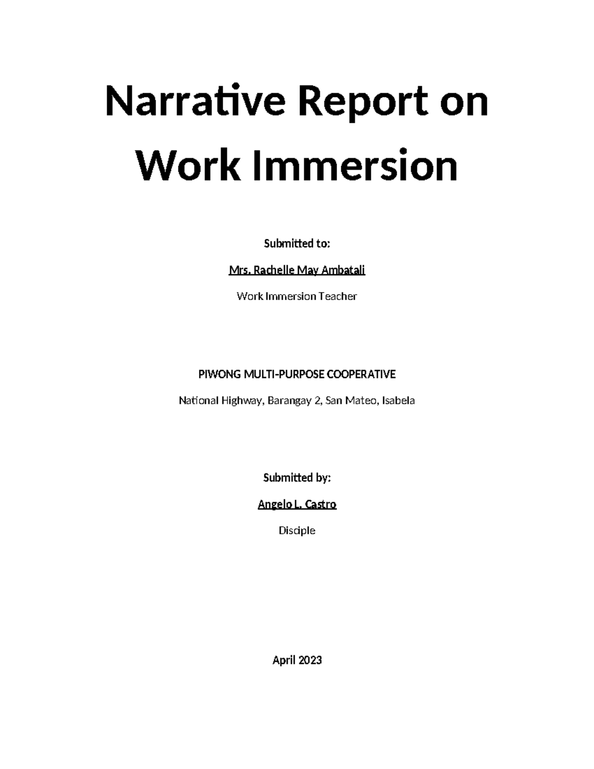 Narrative Repor-WPS Office - Narrative Report on Work Immersion ...