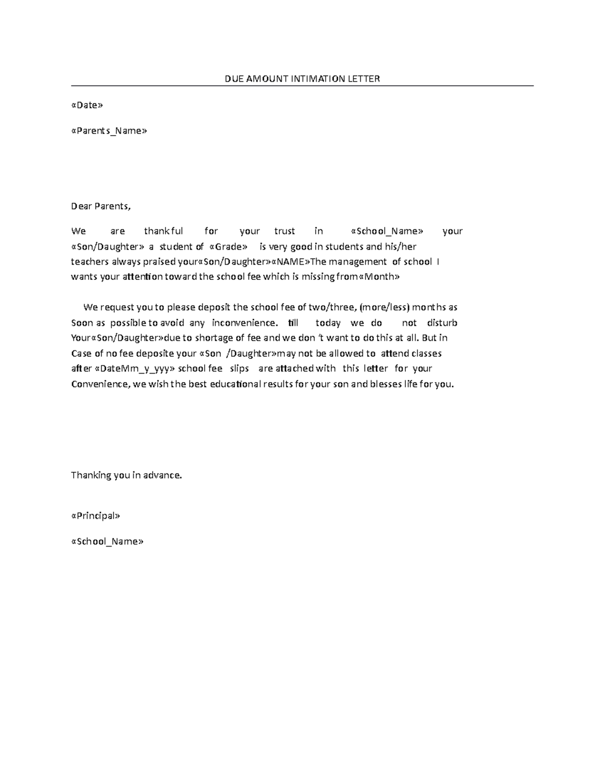 Cutie BOY - MS WORD DOCUMENTS - DUE AMOUNT INTIMATION LETTER «Date ...