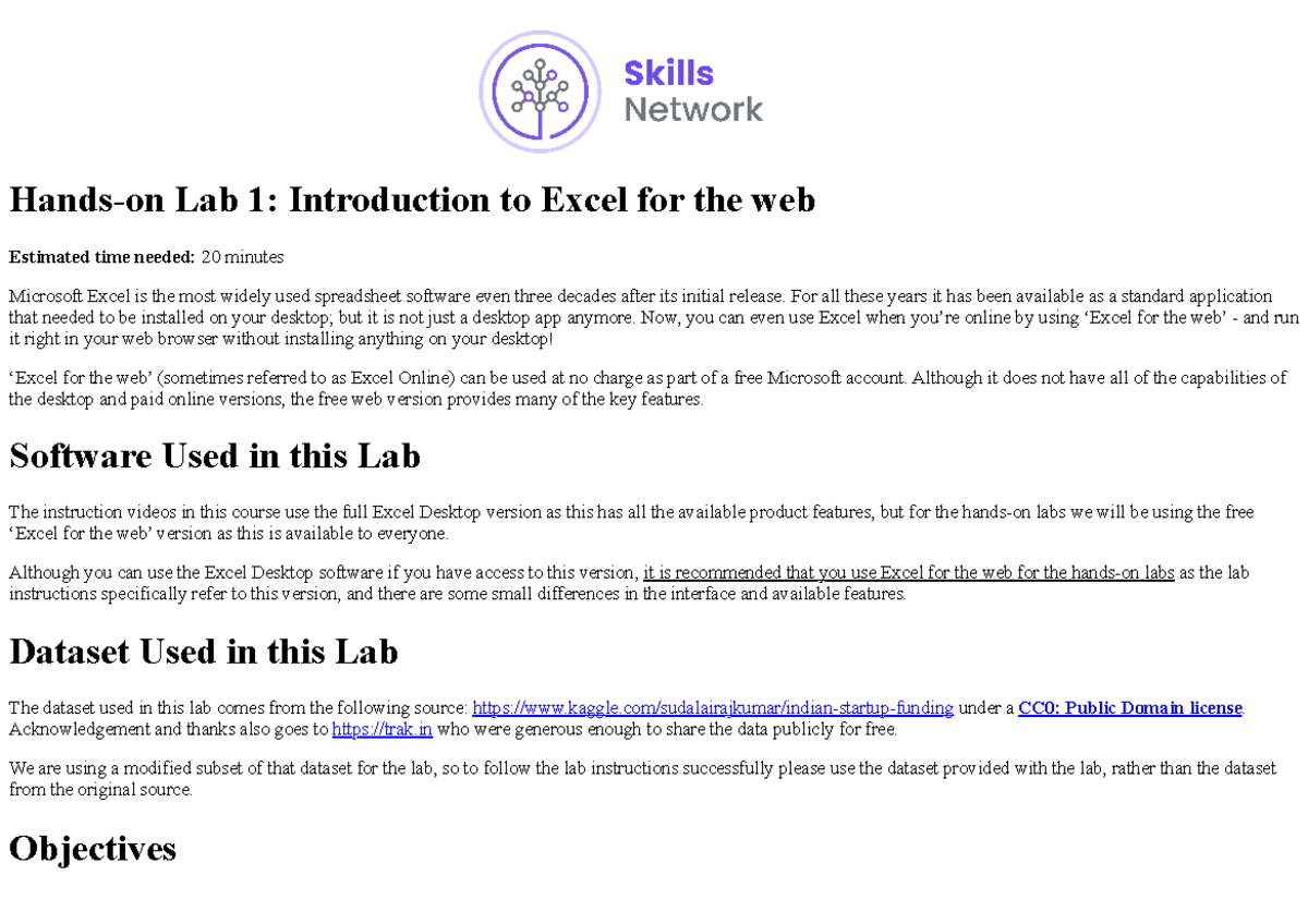 Introduction to Excel for the web - Hands-on Lab 1: Introduction to ...