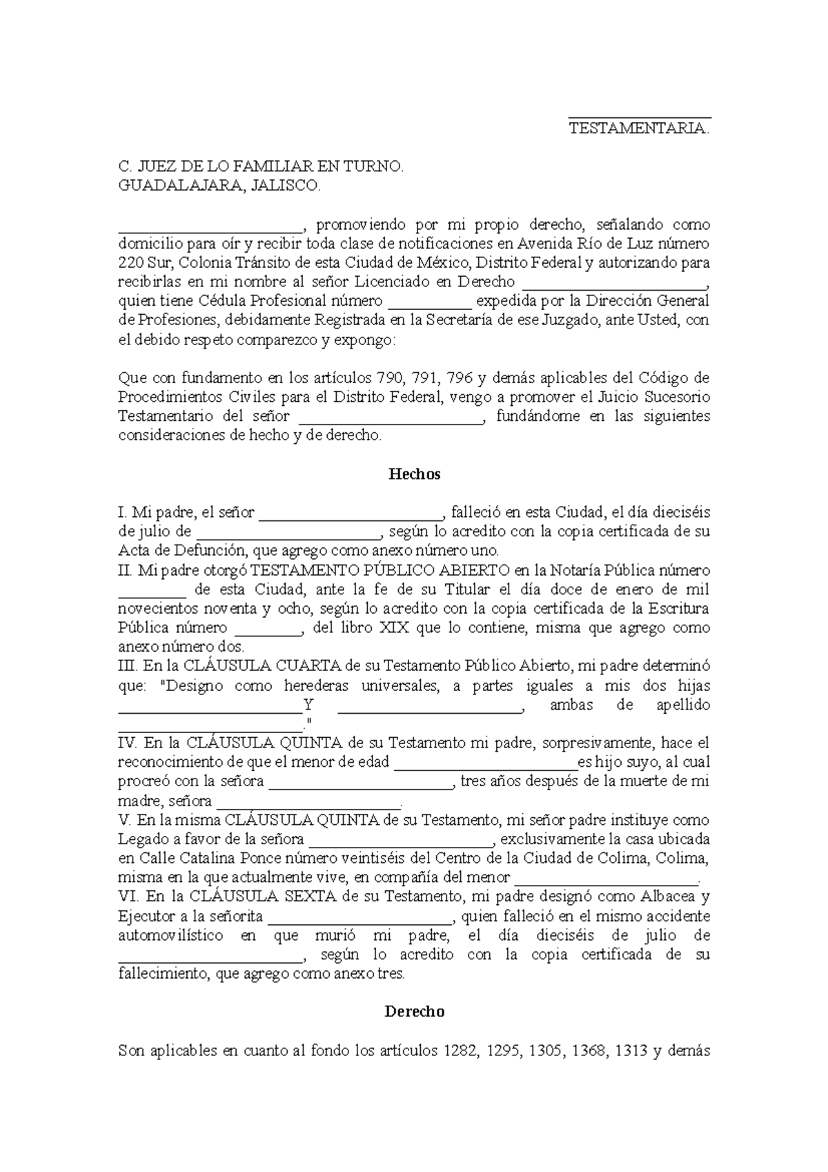 M¢delo de escrito inicial de demanda intestamentaria ...