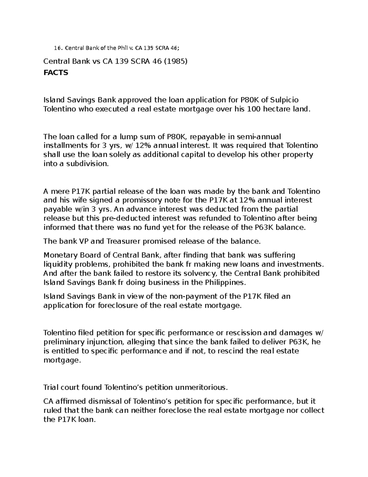 16. Central Bank of the Phil v CA - Central Bank of the Phil v. CA 139 ...