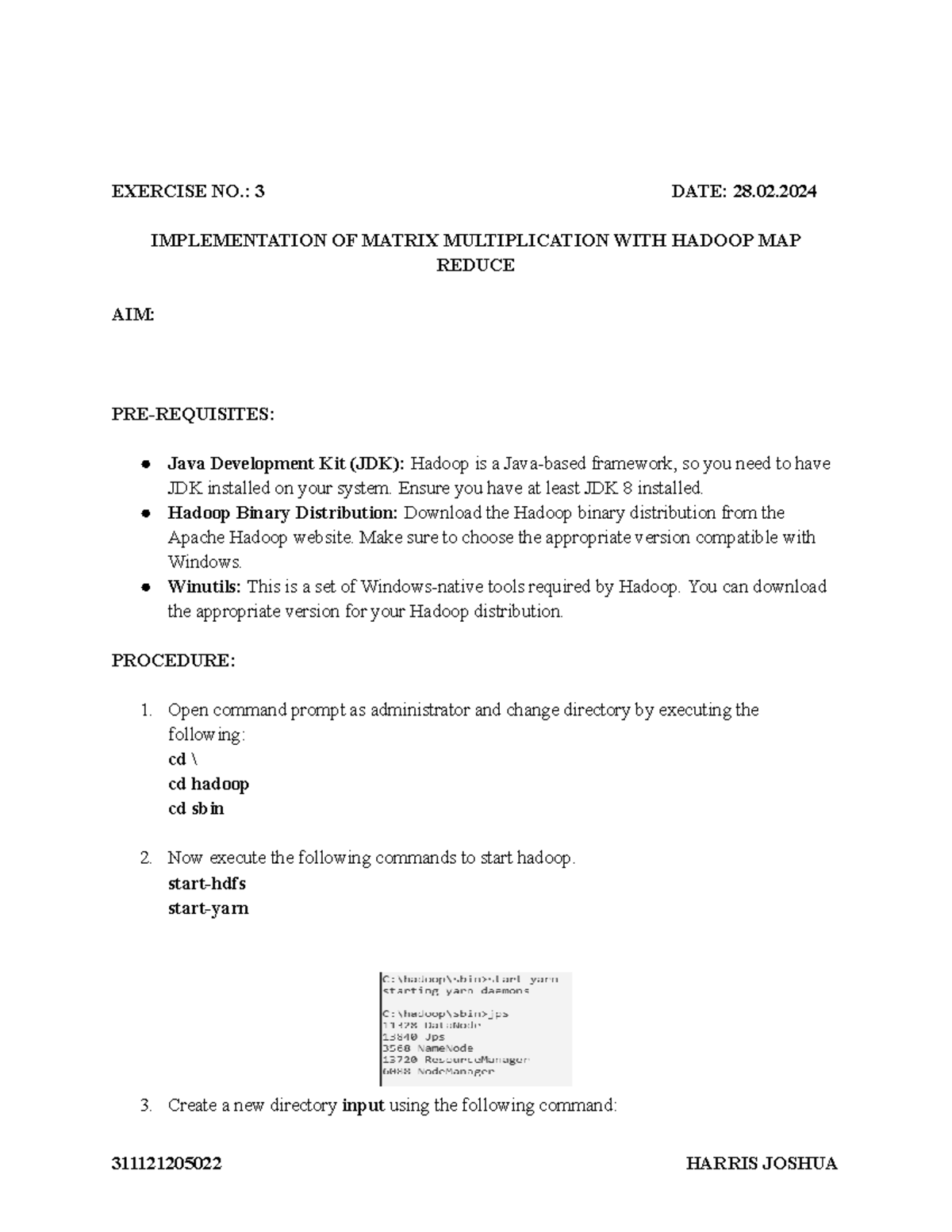 Bda rec ex 3,4,5,6,7,8 - agasgasgas - EXERCISE NO.: 3 DATE: 28 ...