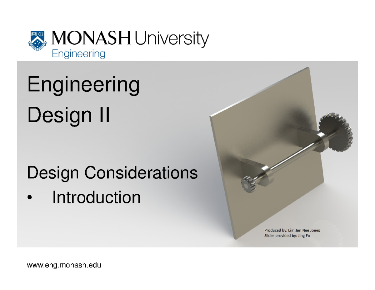 Lecture 02 Design Considerations - Engineering Design II Design ...