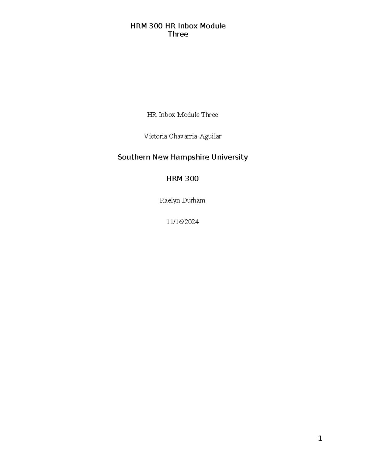 HRM 300 3-2 HR Inbox - Three HR Inbox Module Three Victoria Chavarria-Aguilar Southern New ...