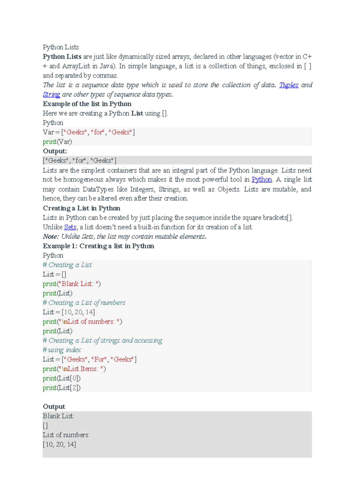 Python NIT IV - Python Lists Python Lists are just like dynamically sized arrays, declared in ...