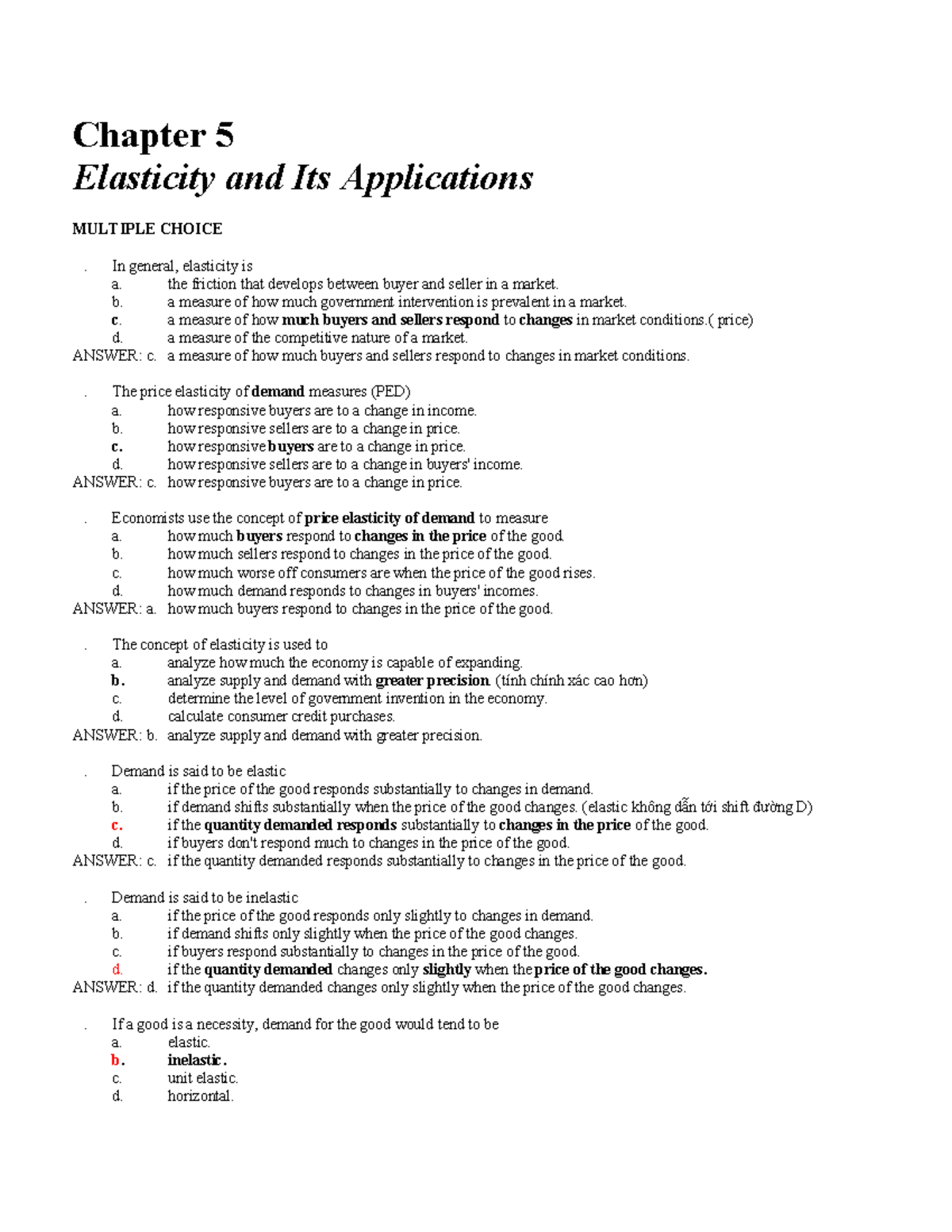 Micro chương 5. Bank - MULTIPLE CHOICES - Chapter 5 Elasticity and Its Applications MULTIPLE ...