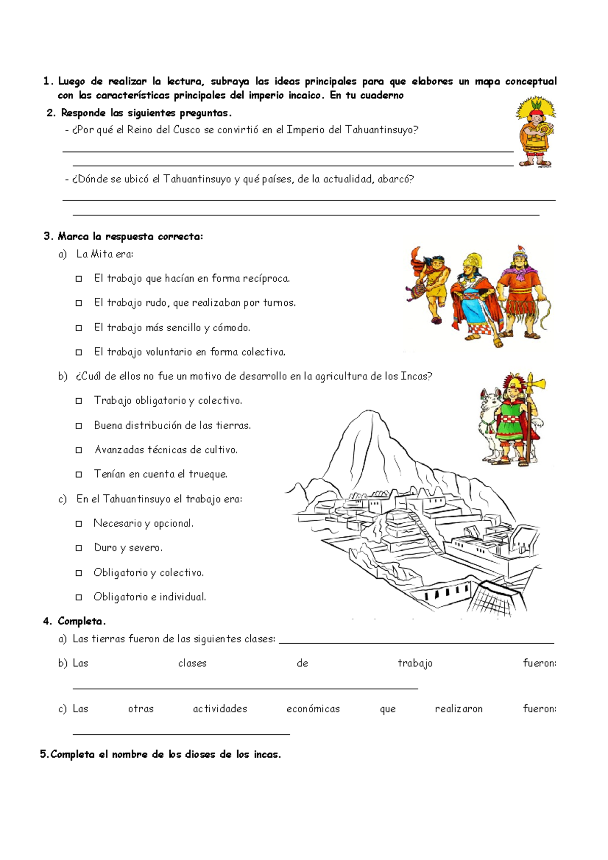Ficha persdonal los incas - Luego de realizar la lectura, subraya las ideas principales para que ...
