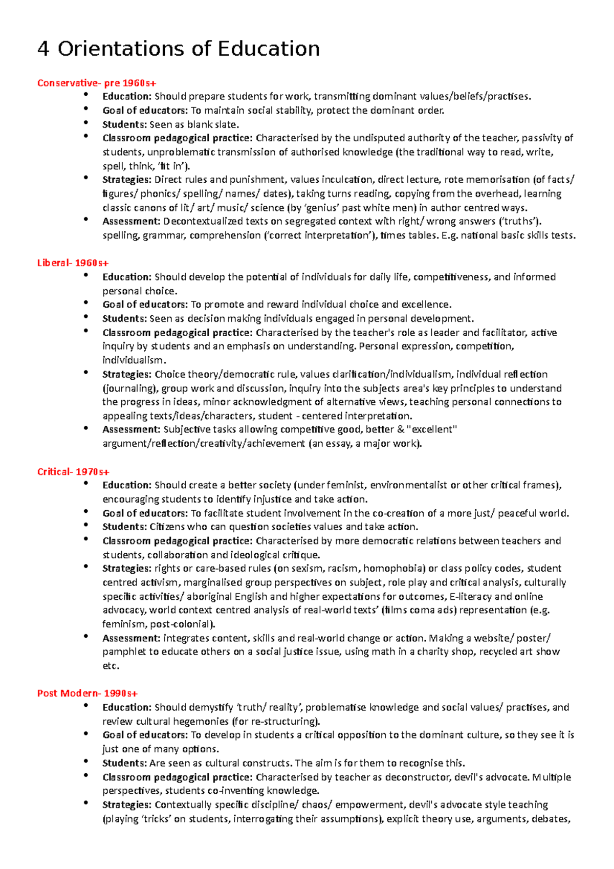 The 4 Orientations of Education - EDST100 - MQ - Studocu