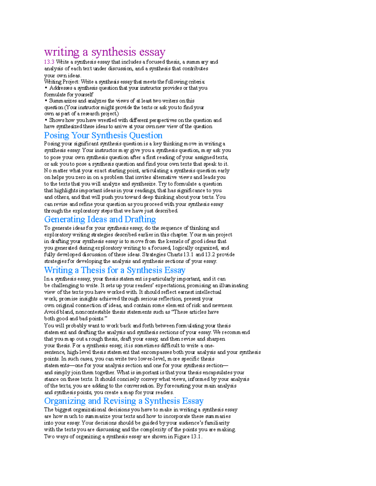 Writing a synthesis essay - Writing Project: Write a synthesis essay ...