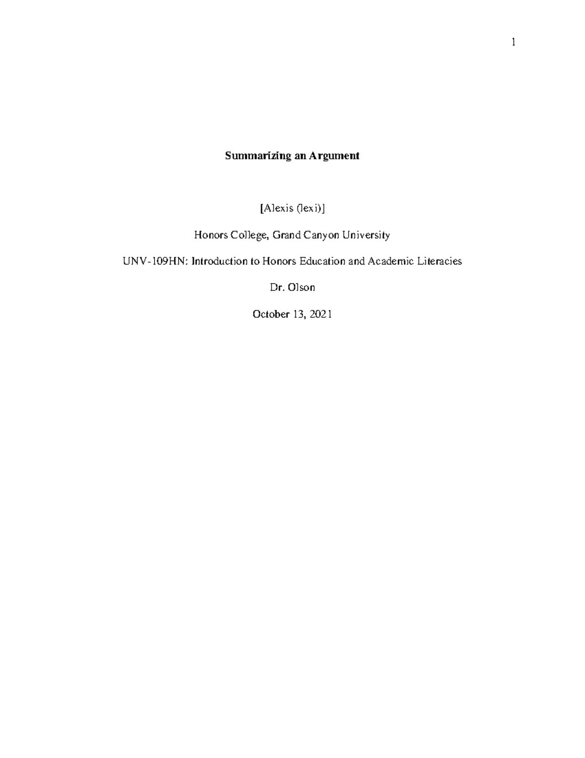 Template for Summarizing an Argument (ch3) - Summarizing an Argument ...