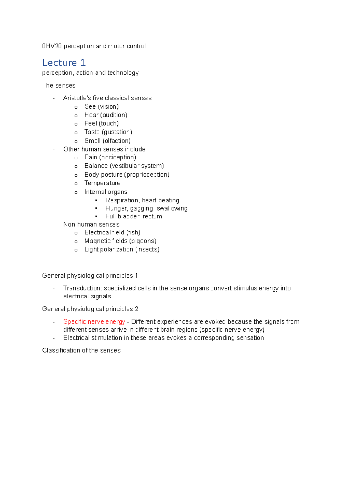 0HV20 perception and motor control lectures - 0HV20 perception and motor control Lecture 1 ...