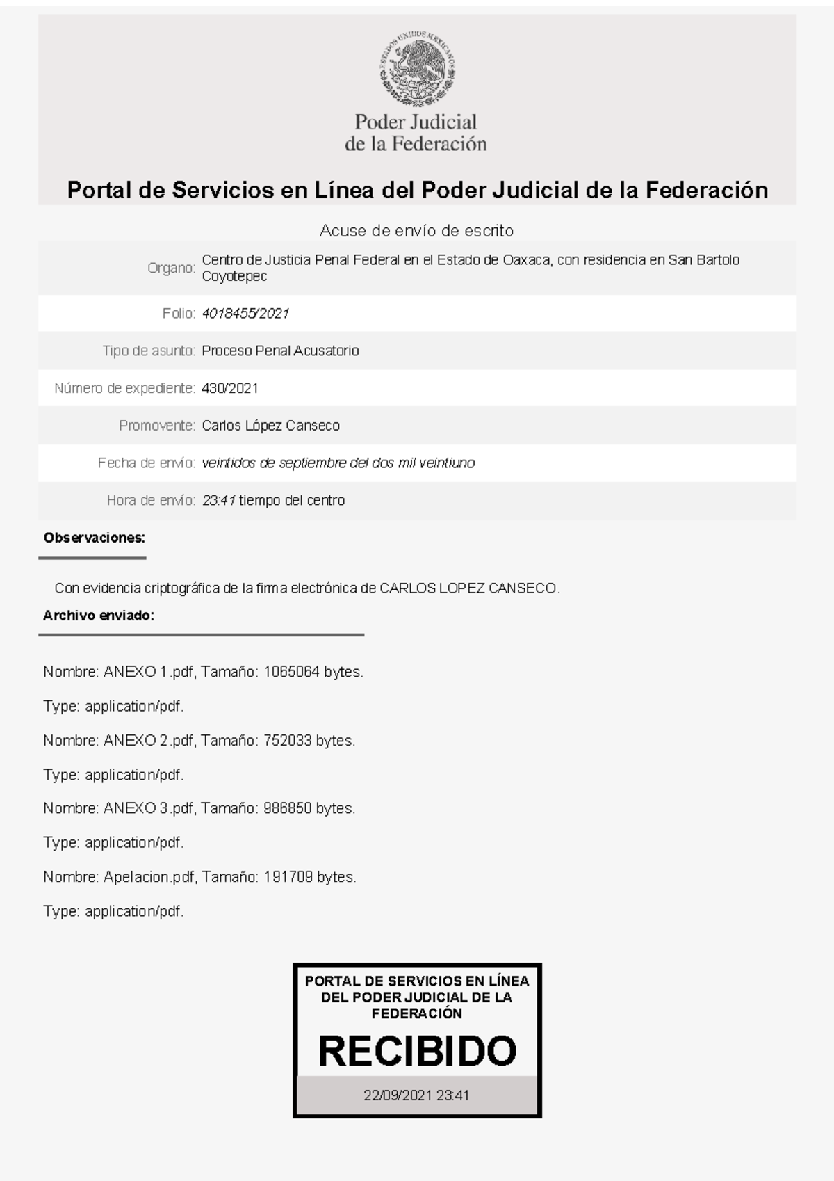 Acuse Promocion - TAREA - Portal de Servicios en Línea del Poder ...