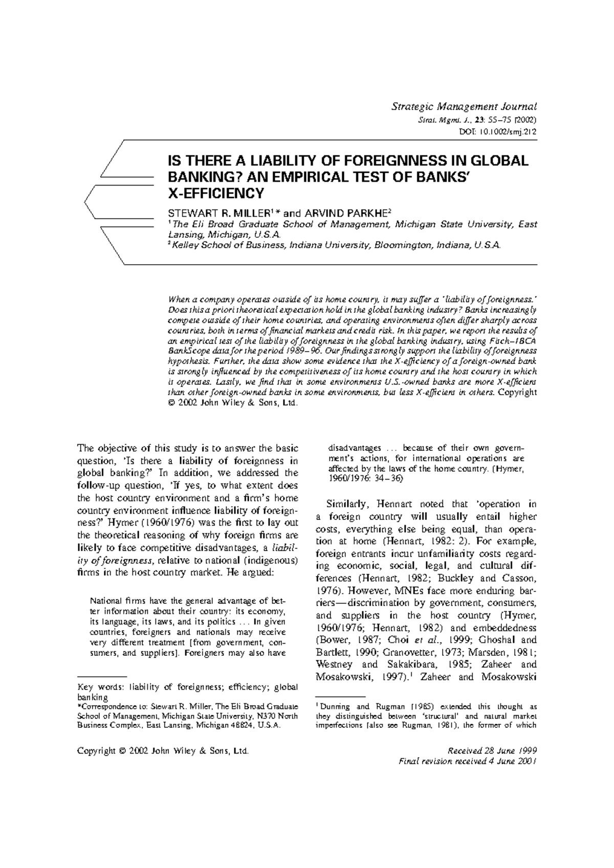 Is there a liability of foreignness in g - Strategic Management Journal ...