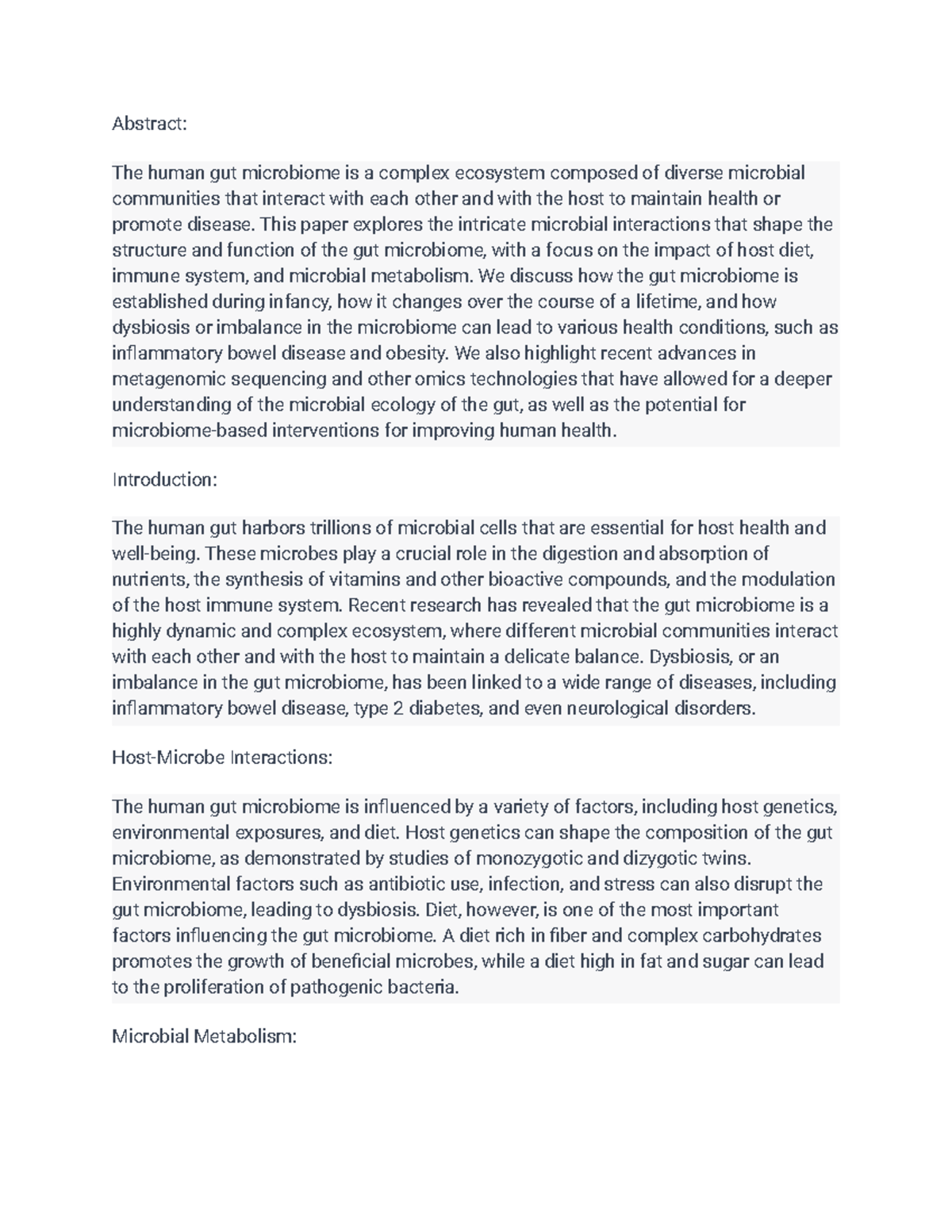 Microbial Interactions in the Human Gut Microbiome - Abstract: The ...