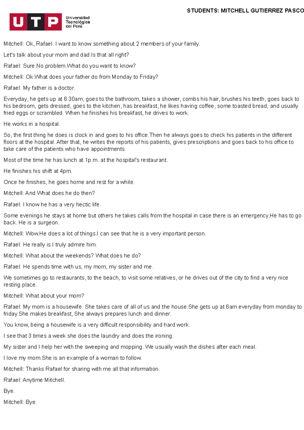 Ingles Dialogo 2 - apuntes que te pueden ayudar - STUDENTS: MITCHELL ...