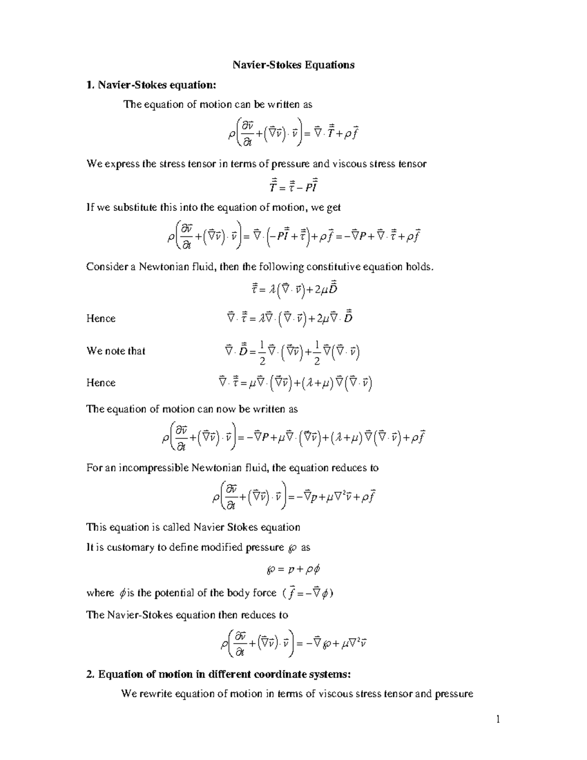 Navier-Stokes Equations - Navier-Stokes Equations Navier-Stokes ...