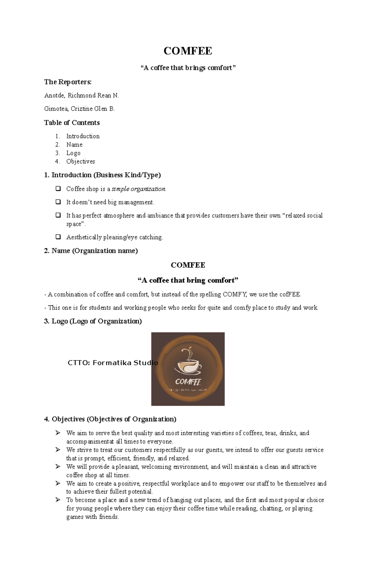 PETA 2 (Hard Copy) - organization or business - COMFEE “A coffee that ...