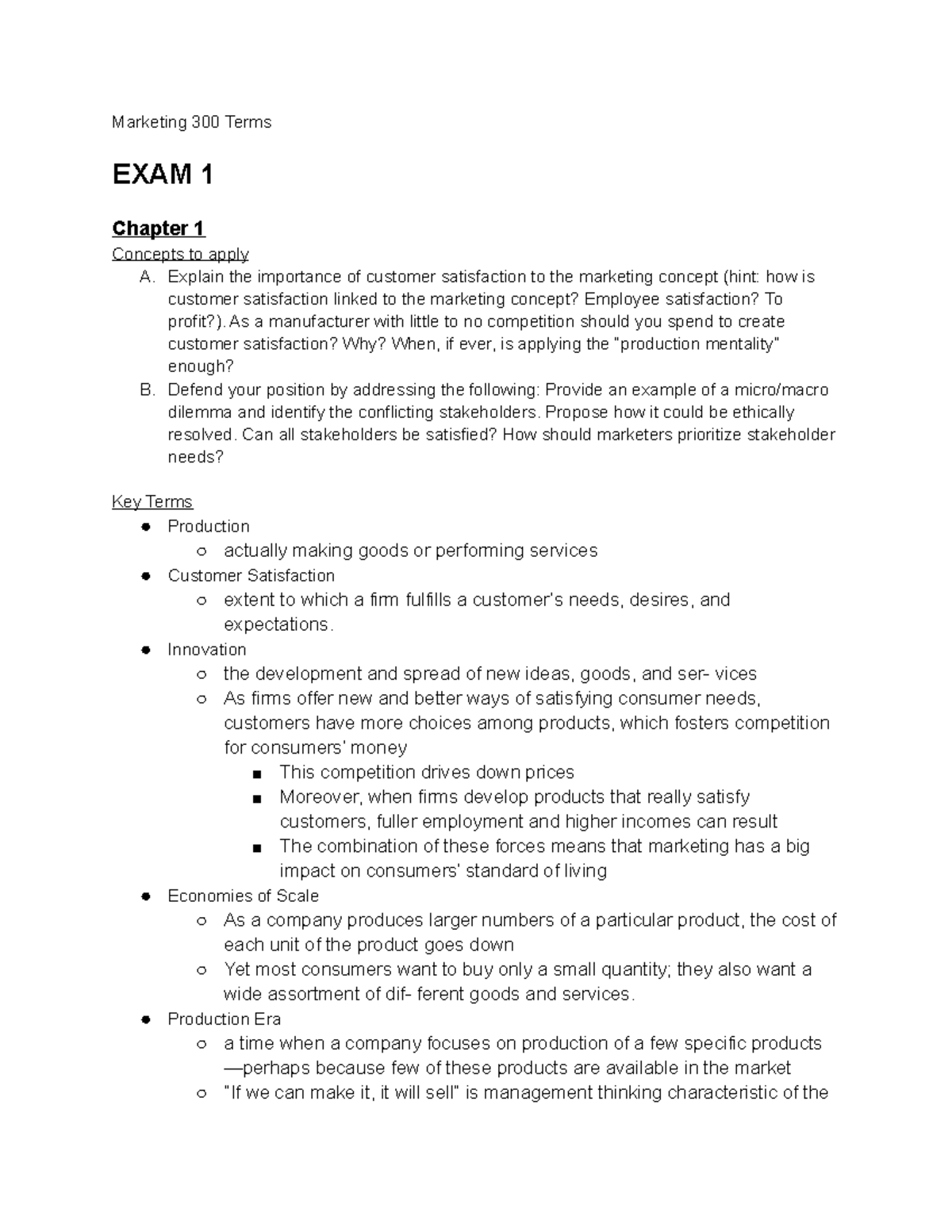 Marketing 300 - Lecture notes All lectures - Marketing 300 Terms EXAM 1 ...