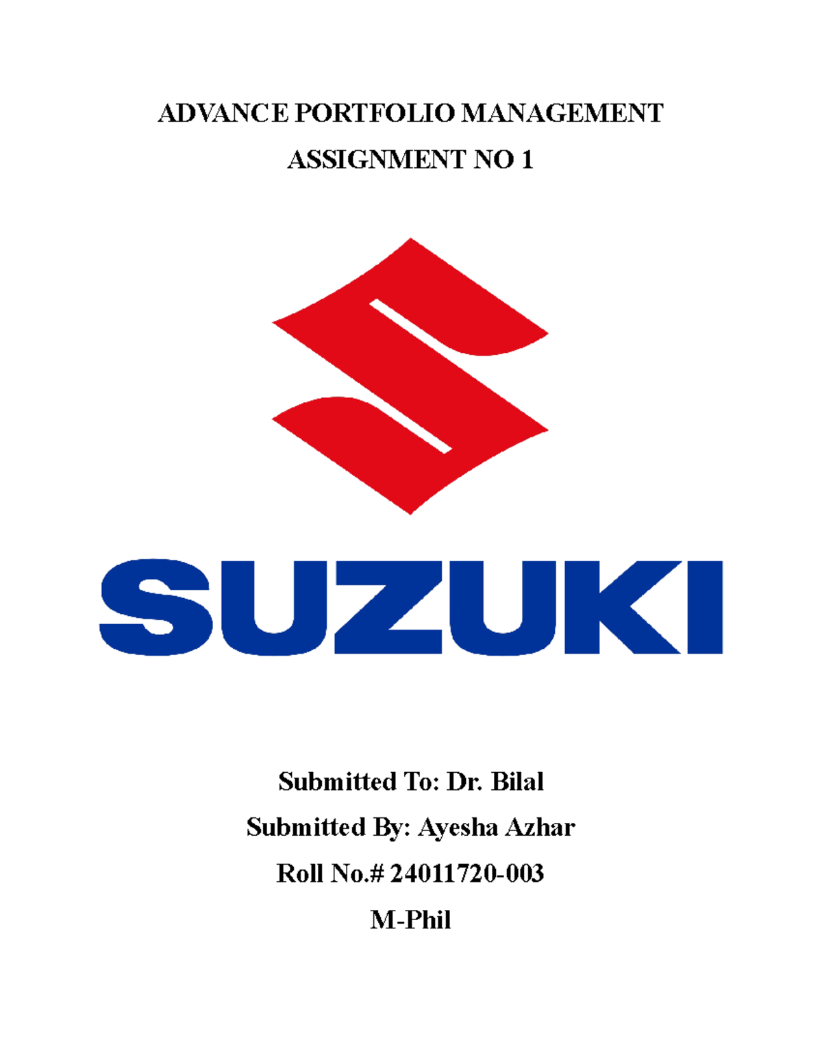 Advance Portfolio Management - ADVANCE PORTFOLIO MANAGEMENT ASSIGNMENT ...