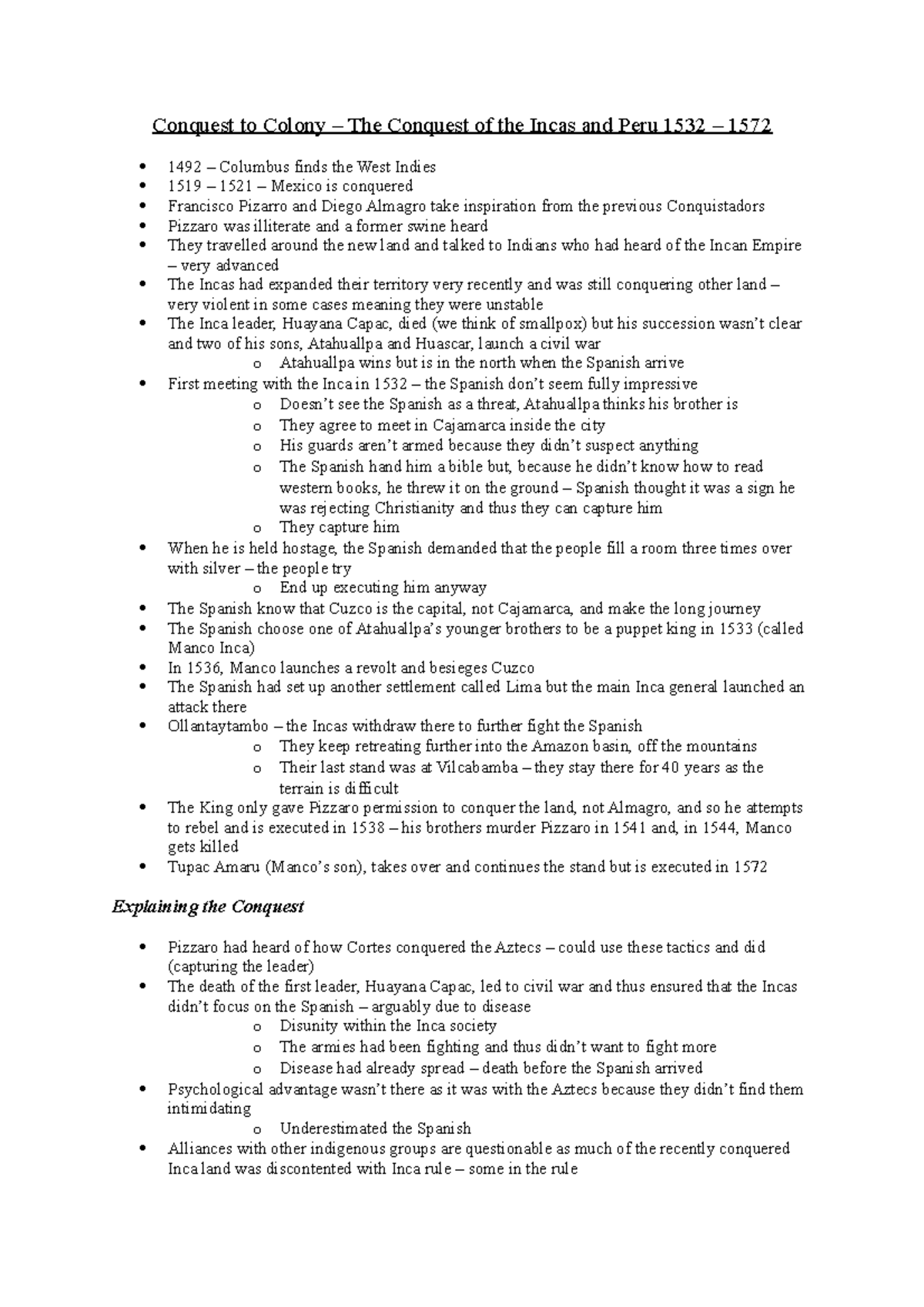 Conquest to Colony - The Conquest of the Incas and Peru 1532 – 1572 ...