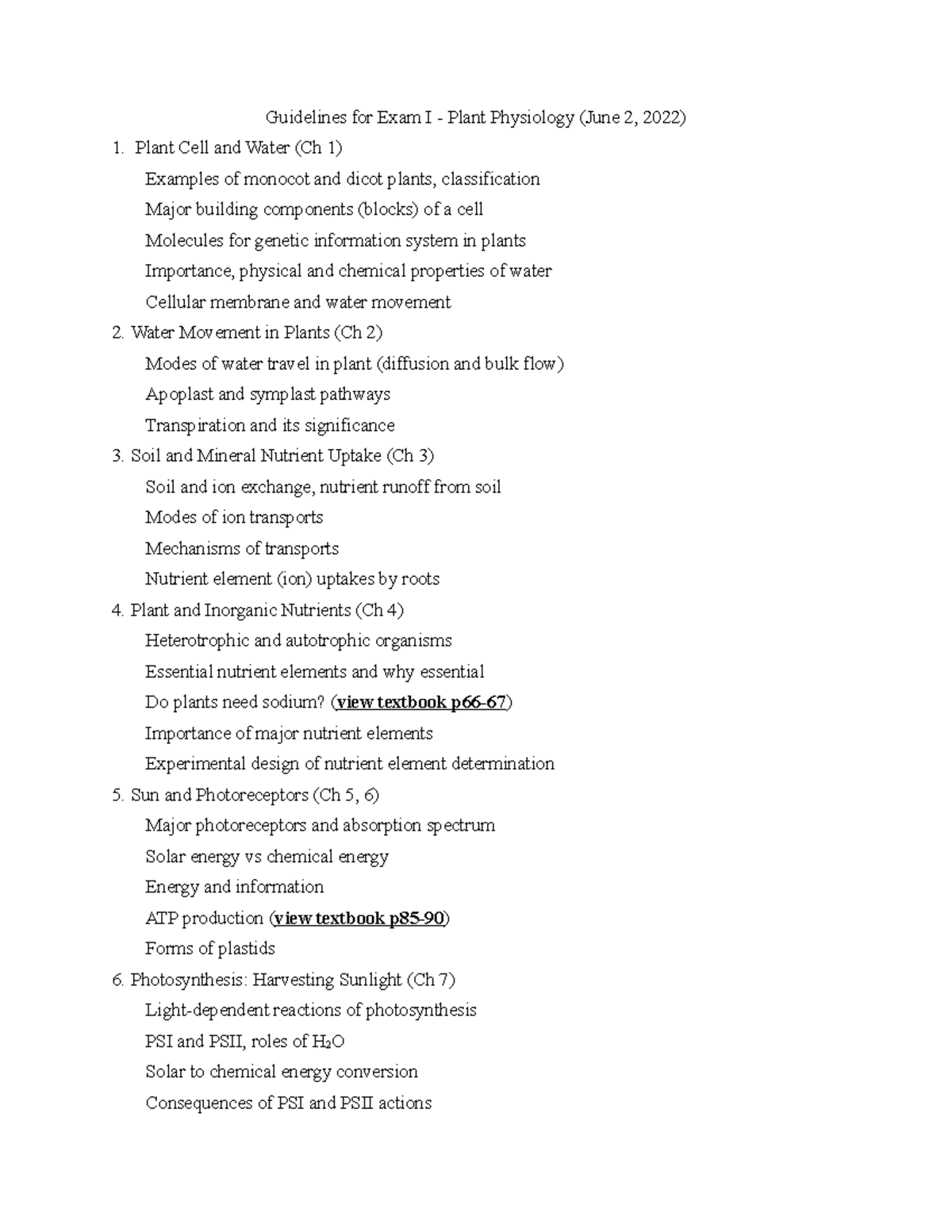 Study guidelines (Exam I-2022) - Guidelines for Exam I - Plant ...