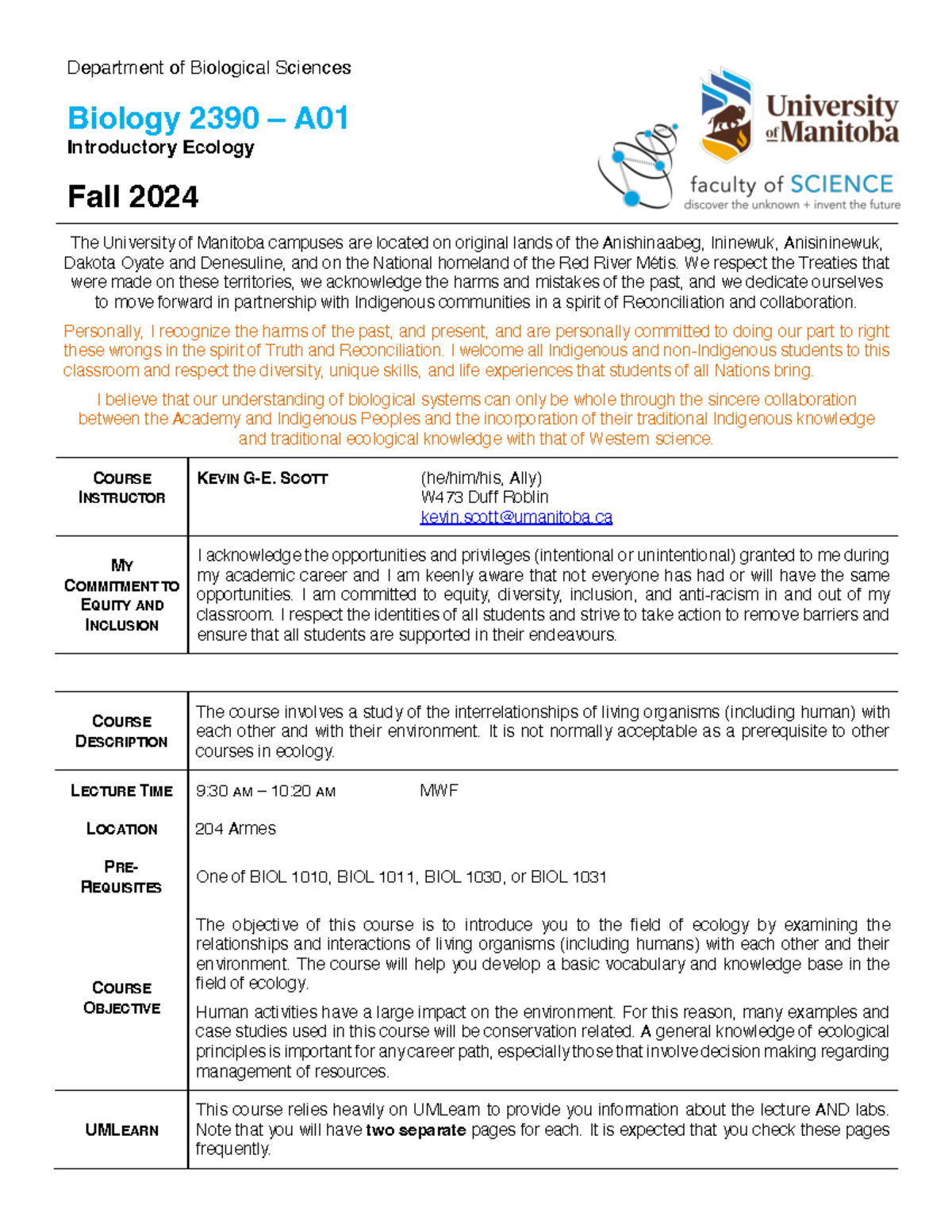 BIOL 2390 Syllabus - Department of Biological Sciences Biology 2390 – A ...
