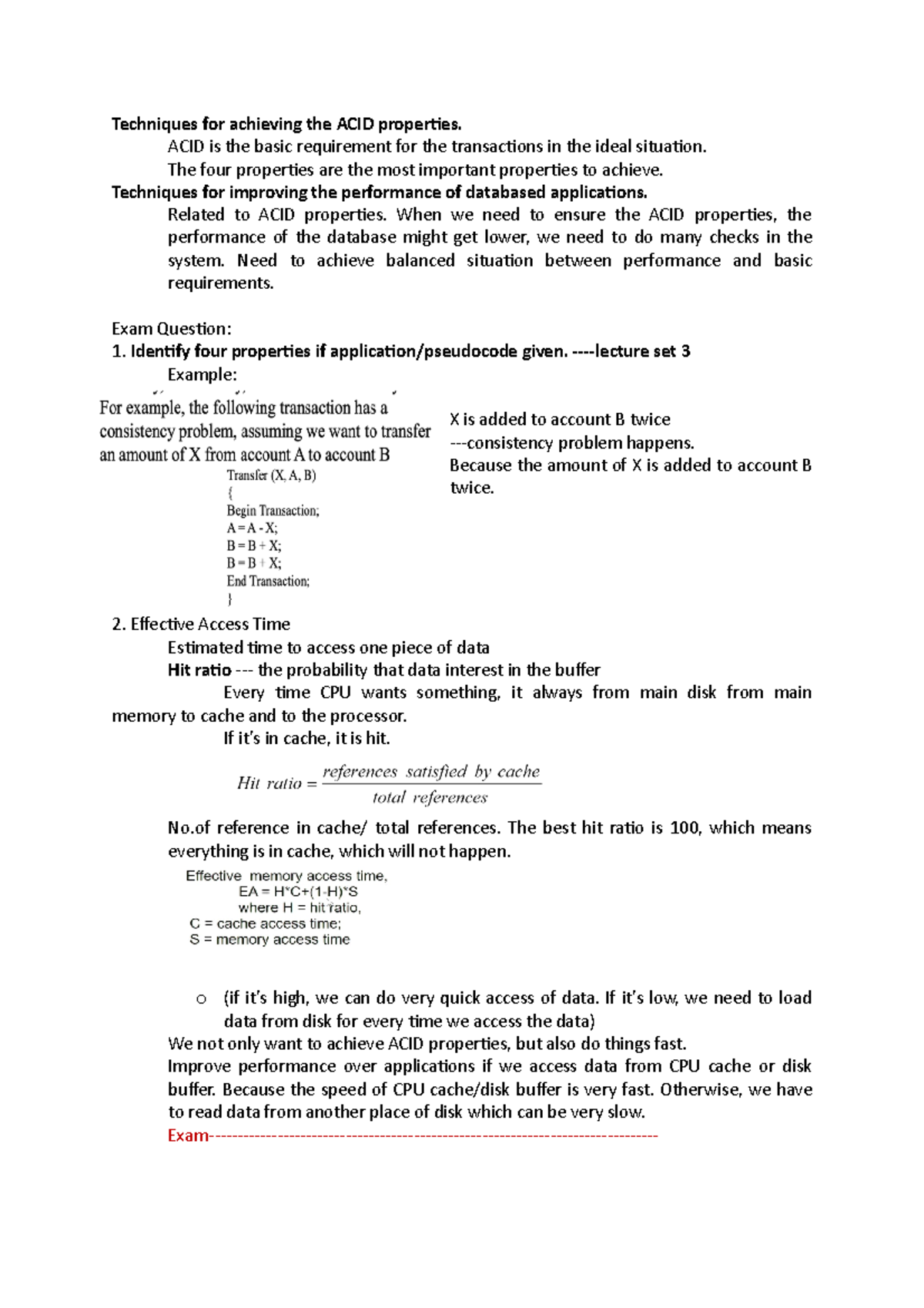 Adb exam notes - Techniques for achieving the ACID properties. ACID is ...