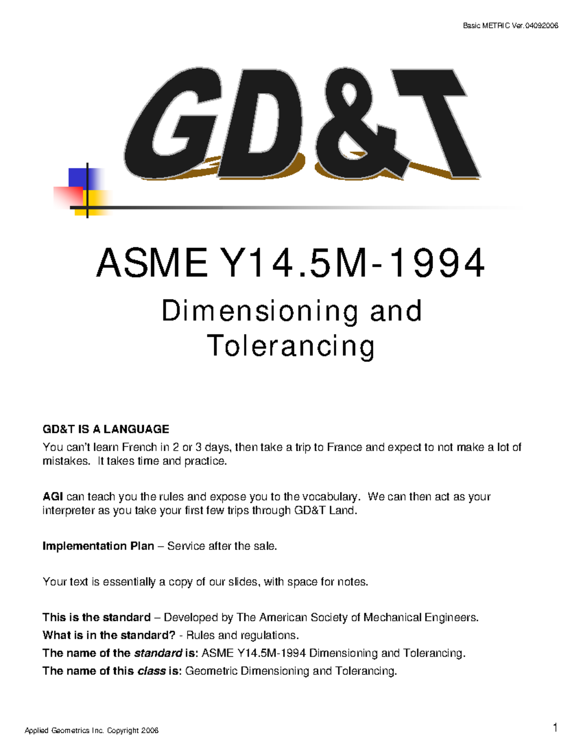 Basic GDT Metric - Print Version 04-10-2006 - Product design - StuDocu