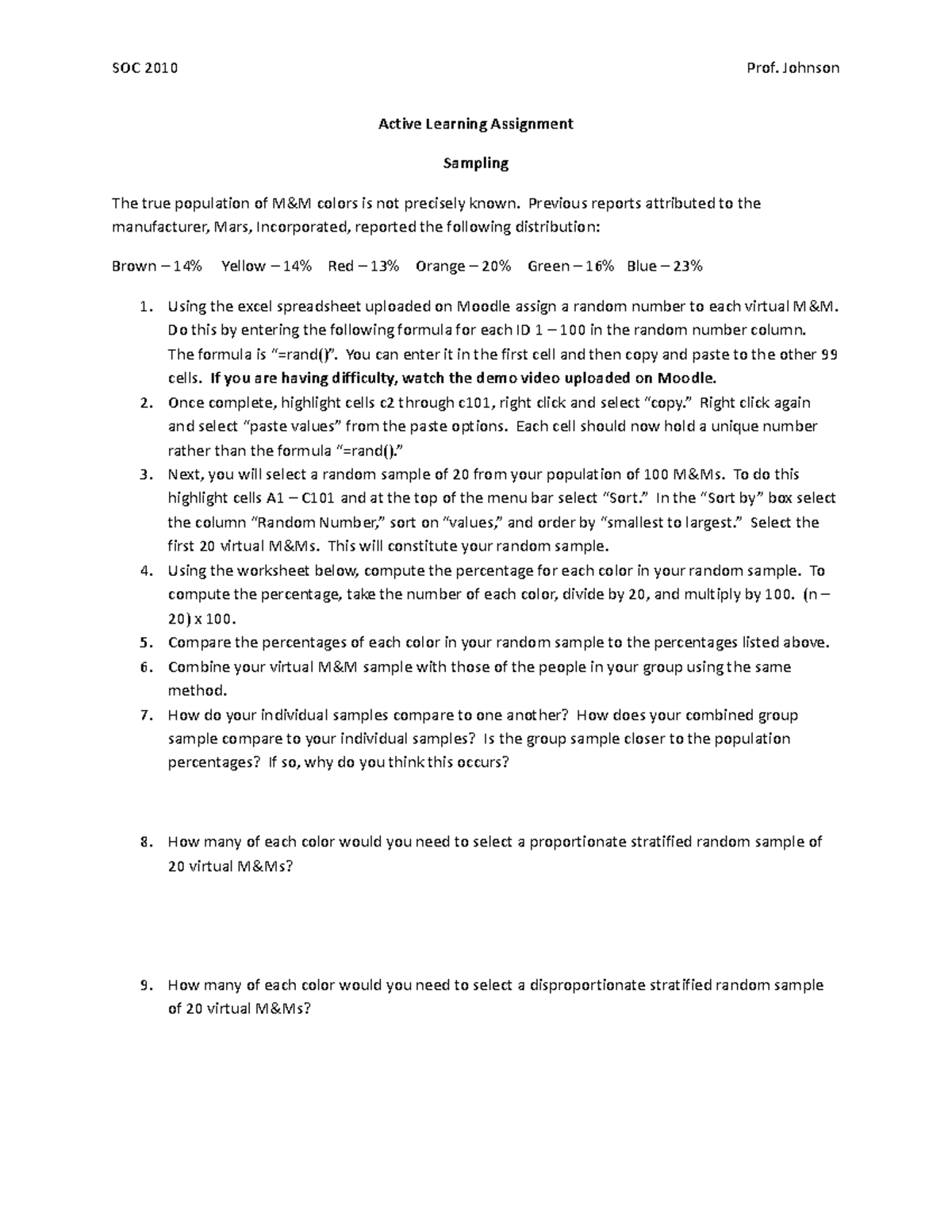 Abbie Austin Sampling Worksheet - SOC 2010 Prof. Johnson Active ...
